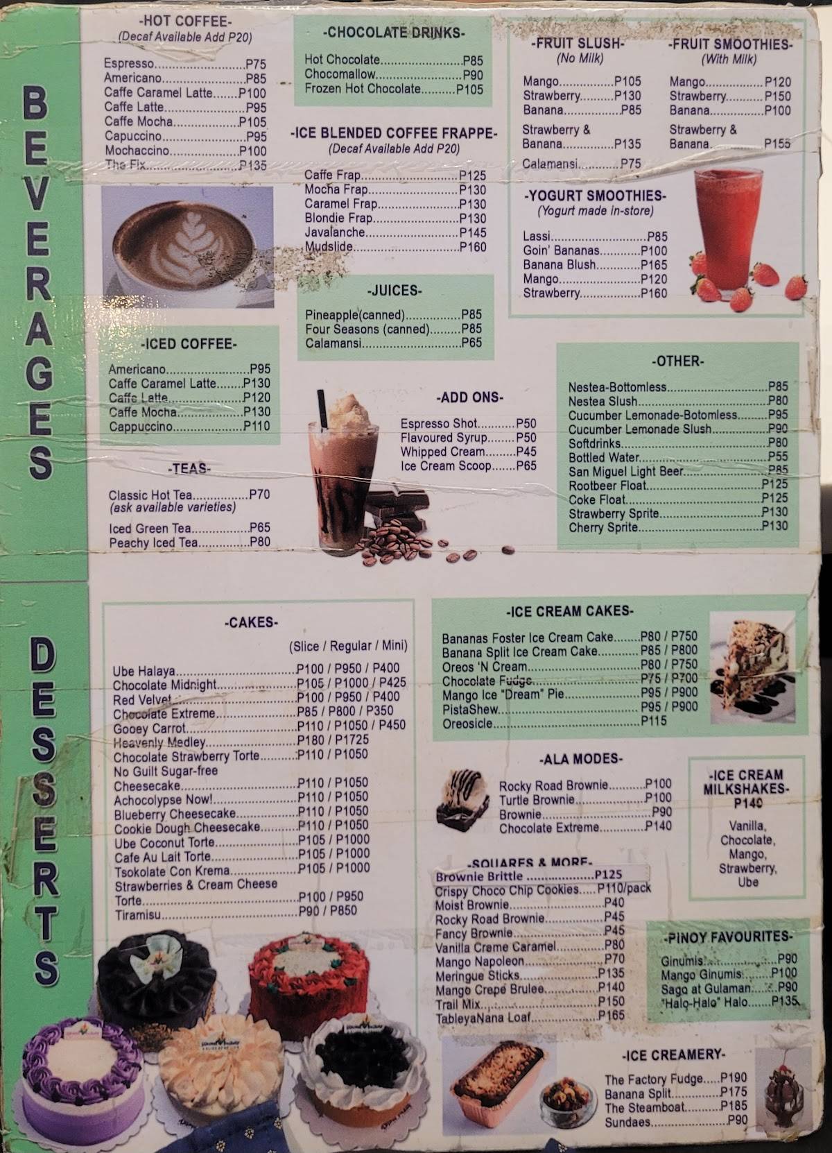 Menu at Dessert Factory desserts, Cebu City, 3rd level Terraces Ayala ...
