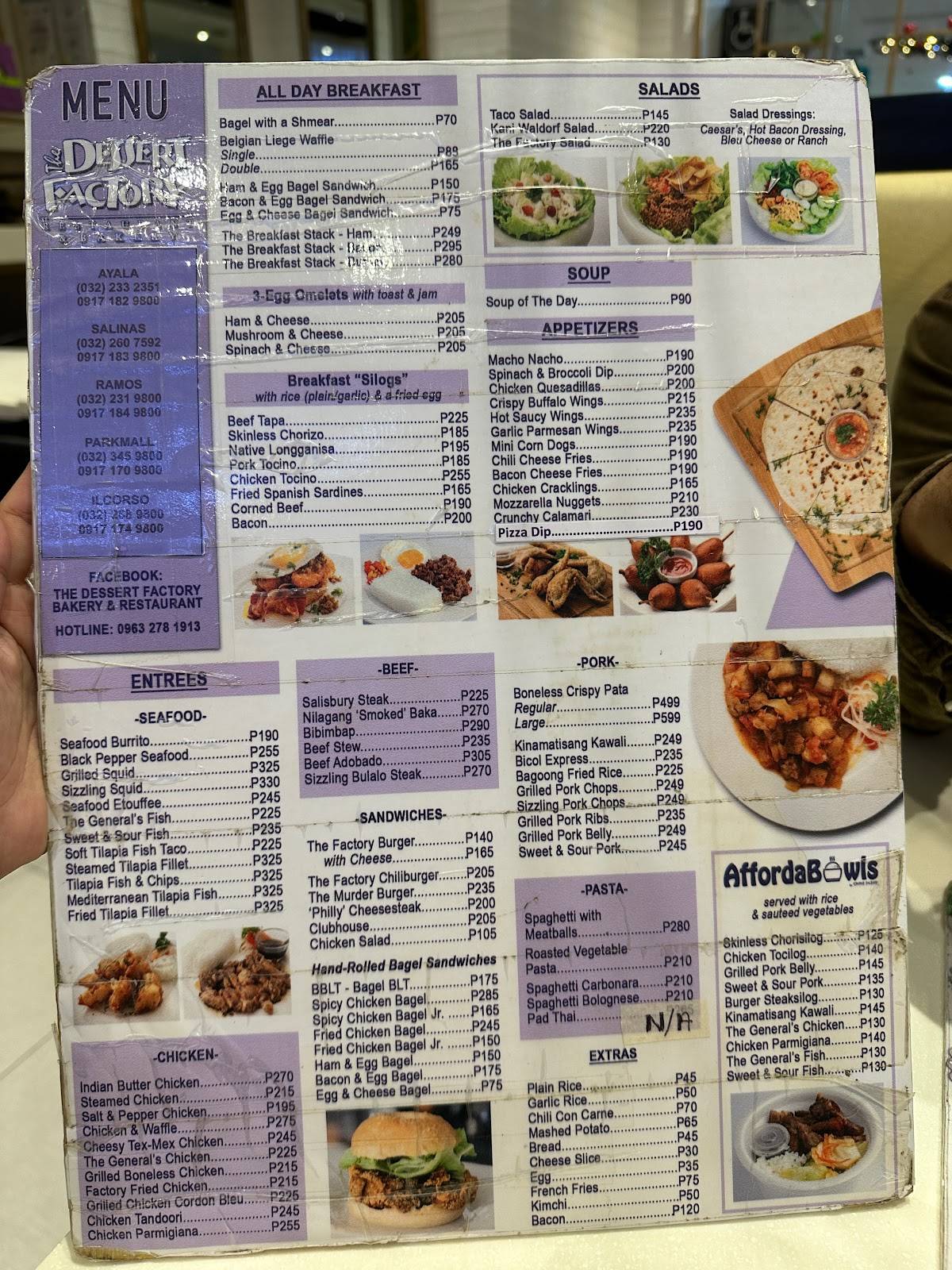 Menu at Dessert Factory desserts, Cebu City, 3rd level Terraces Ayala ...