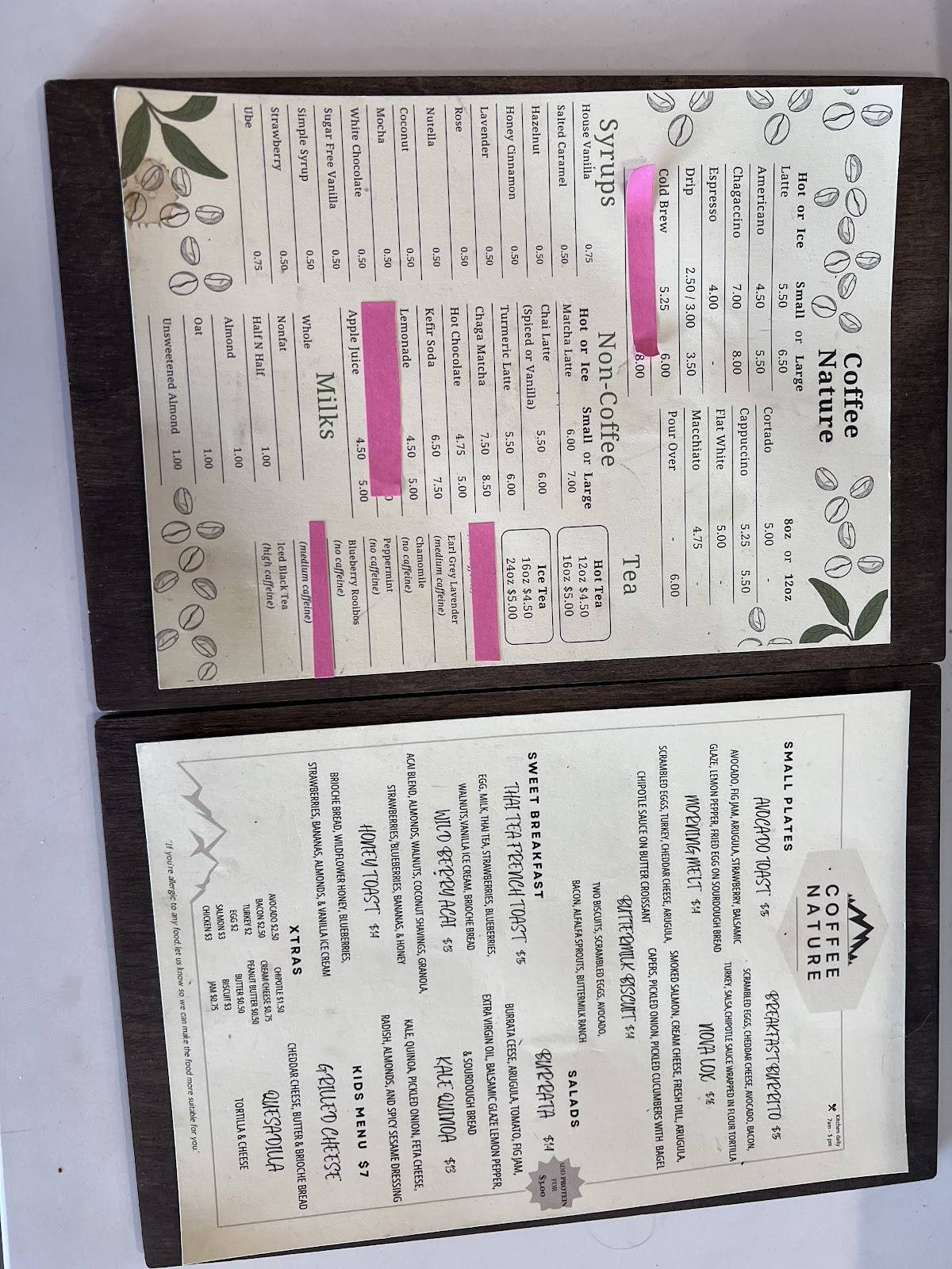 Menu at Coffee Nature desserts, Costa Mesa, 355 Bristol St #J