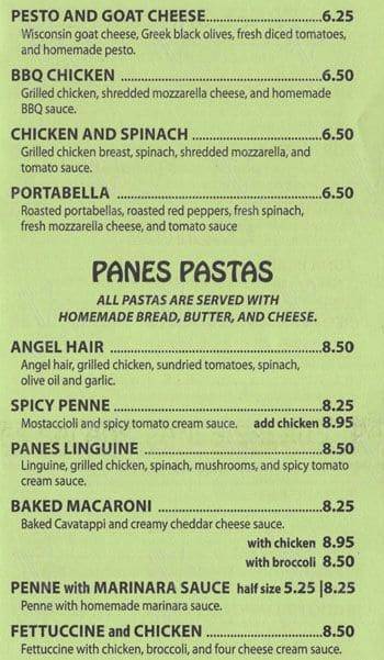 Menu at Panes Bread Cafe, Chicago