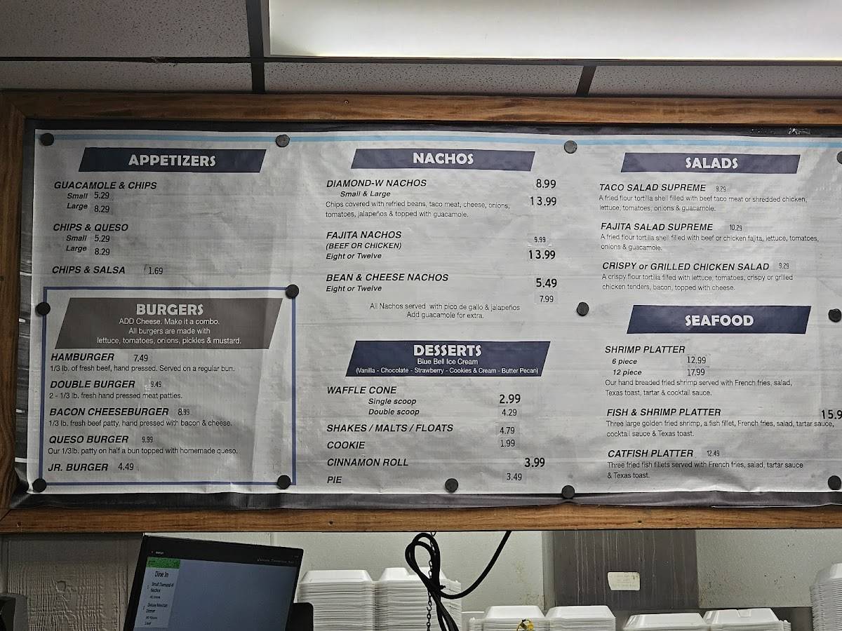 Menu at Diamond W restaurant, El Campo