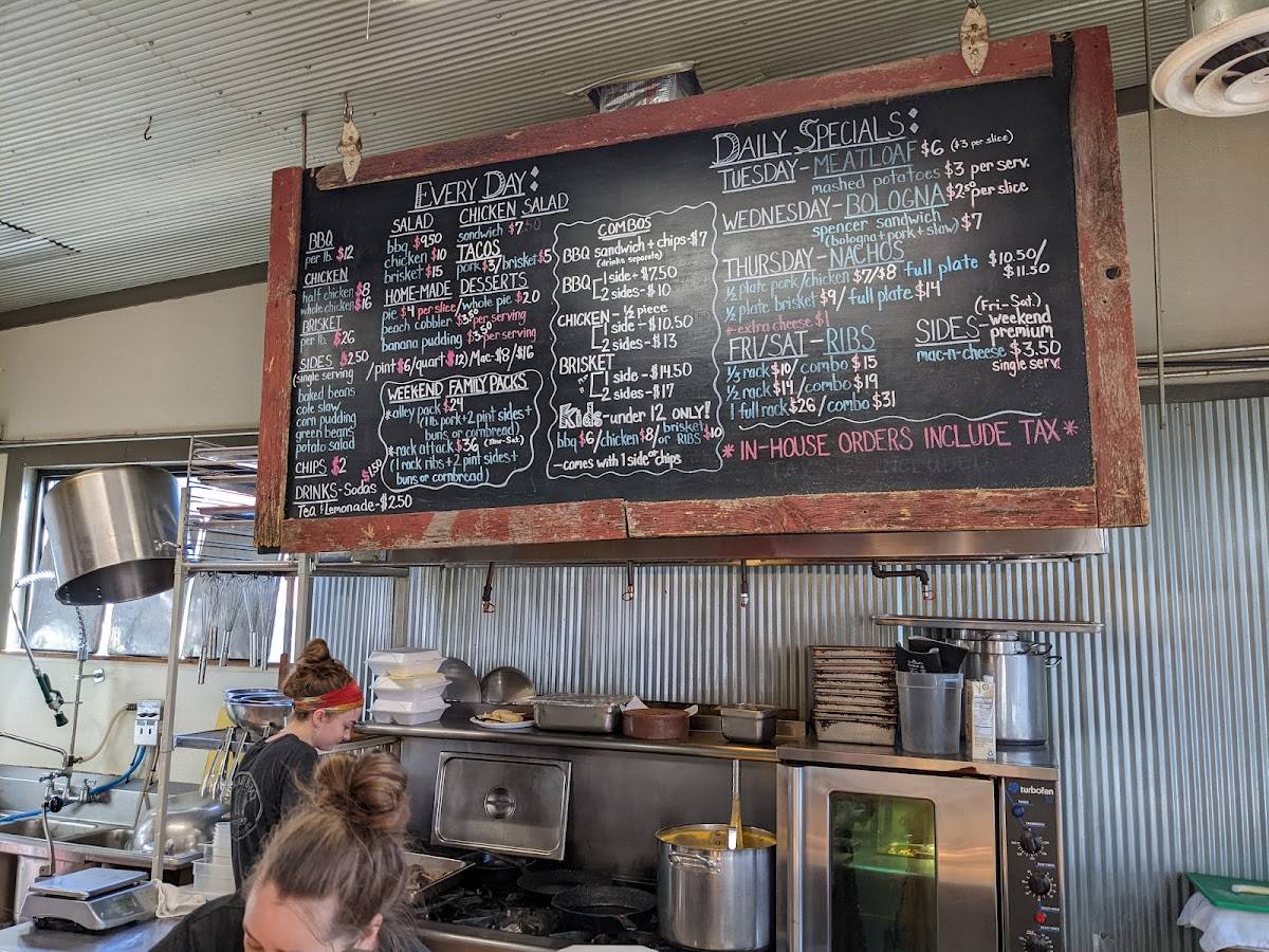 Menu at Back Alley BBQ, Dickson