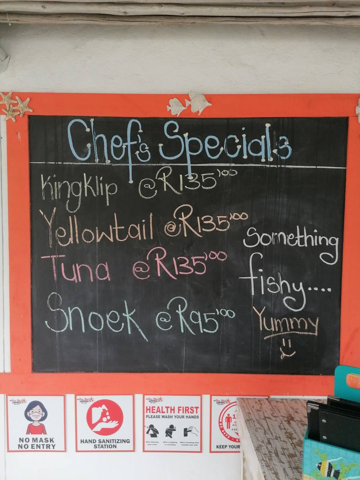 Menu at Die See Ster Kombuis restaurant, Saint Helena Bay