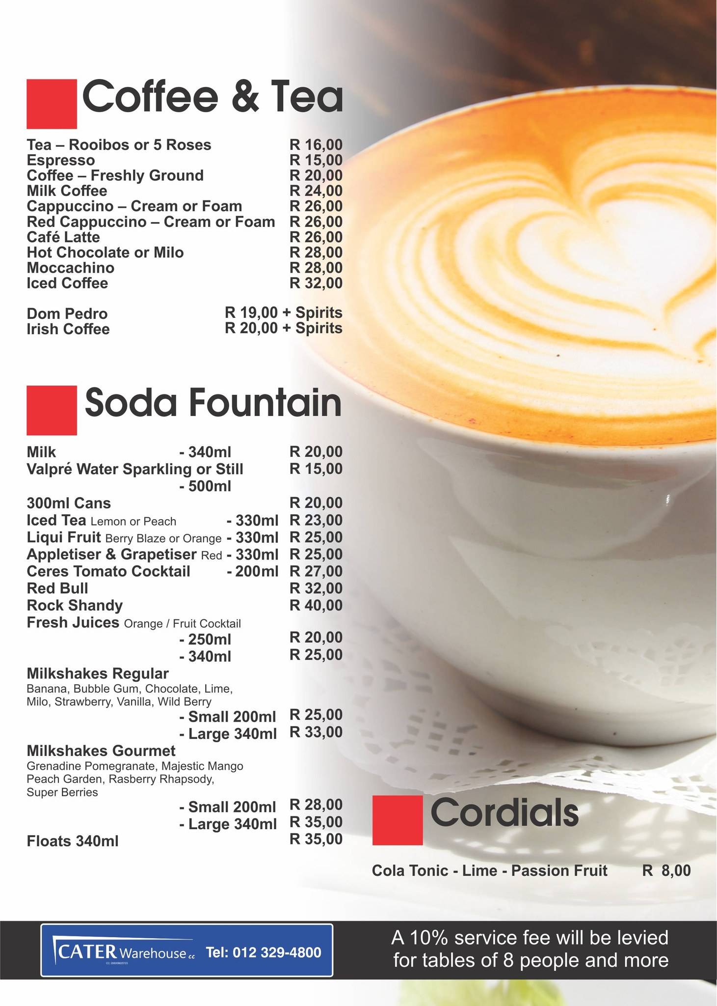 Menu at Die Wit Huis restaurant, Pretoria