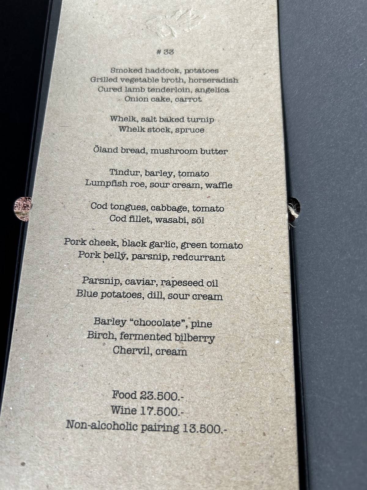 Menu at Dill Restaurant, Reykjavík, Laugavegur 59