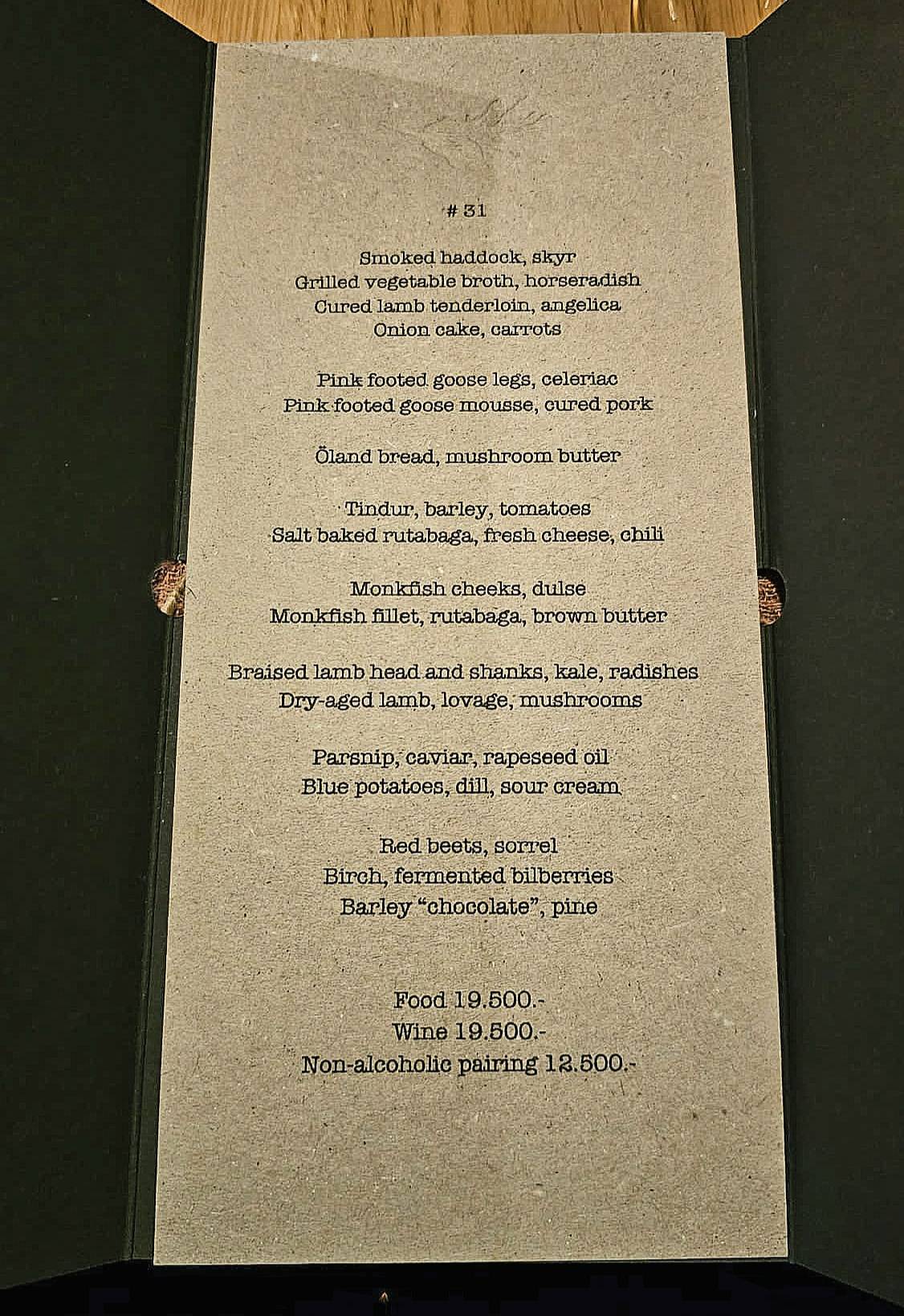 Menu at Dill Restaurant, Reykjavík, Laugavegur 59