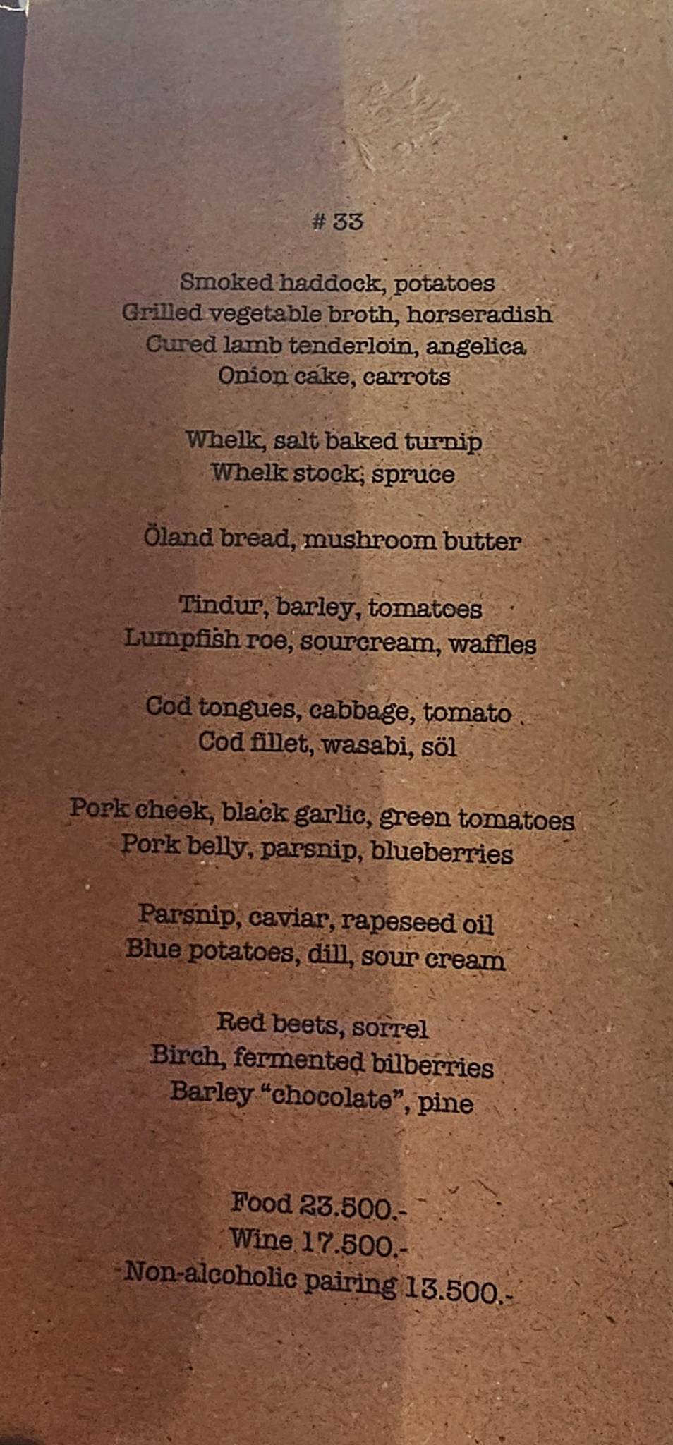 Menu at Dill Restaurant, Reykjavík, Laugavegur 59