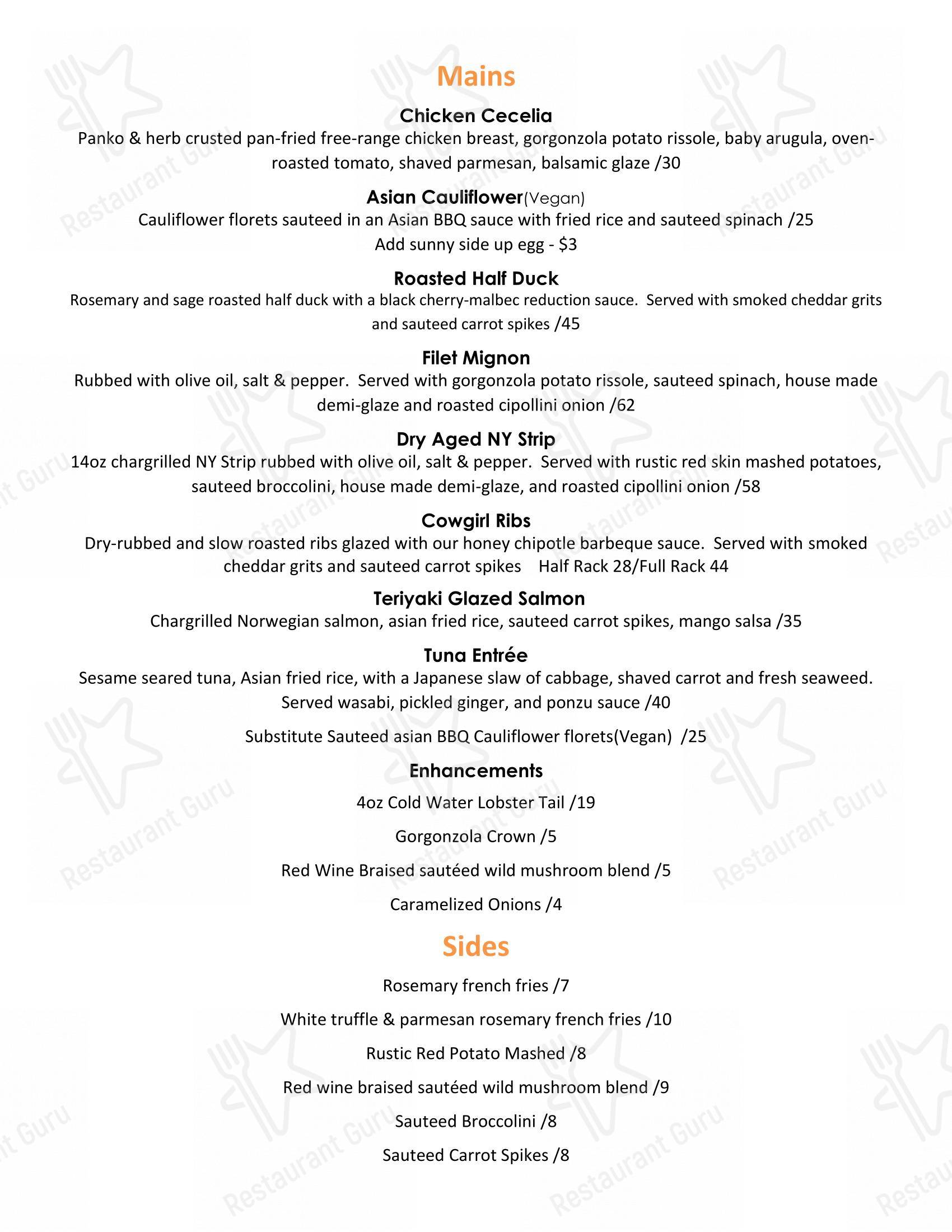 Menu at Dina's restaurant, Ellicottville