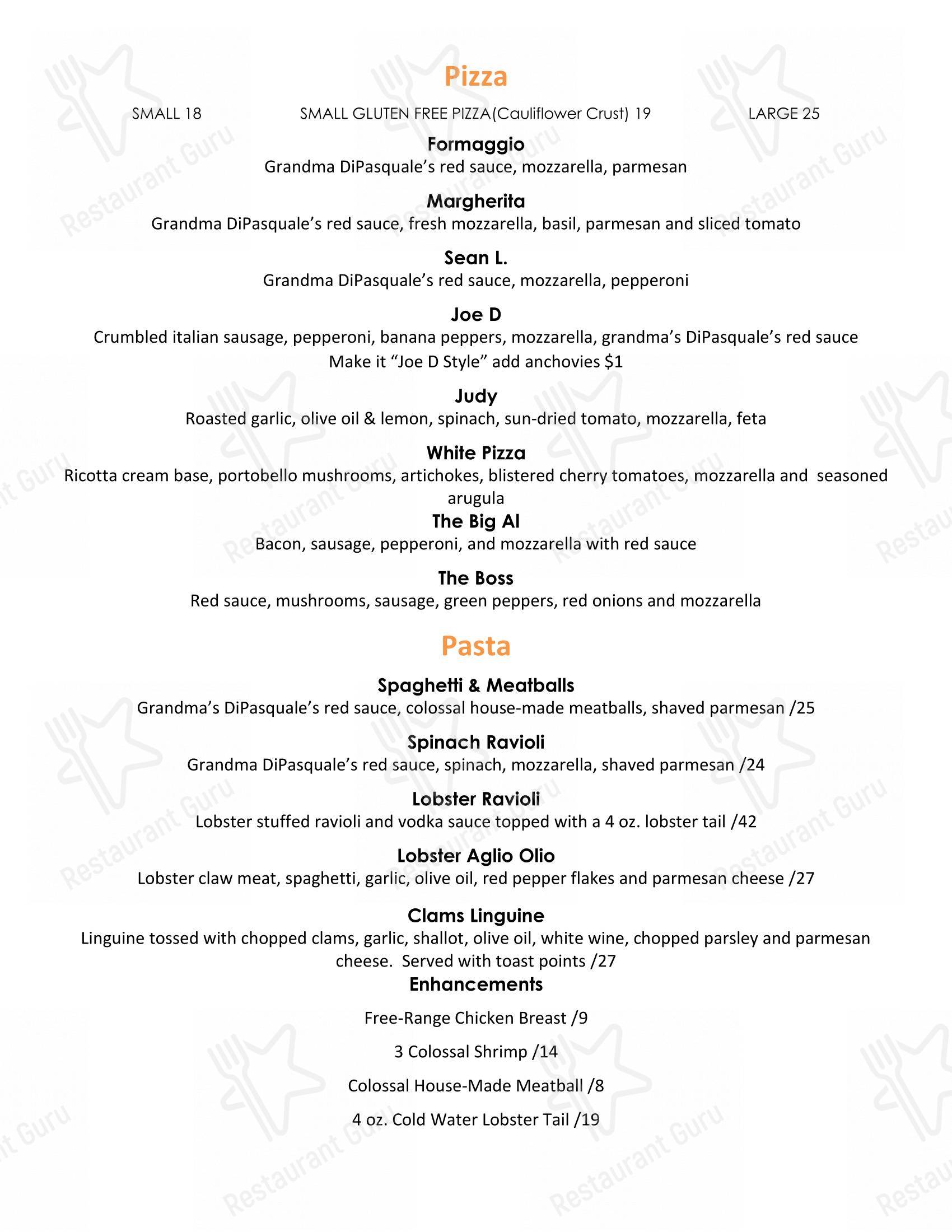 Menu at Dina's restaurant, Ellicottville