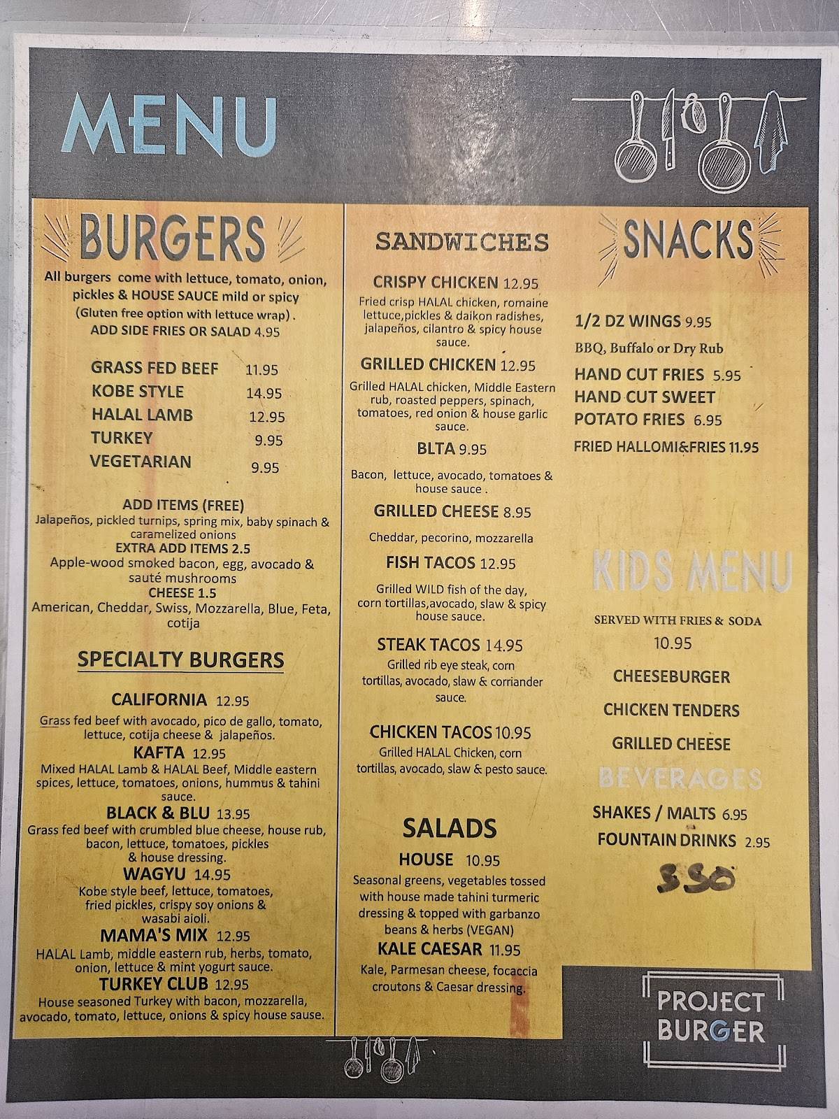 Menu at Director's Cut ( Project Burger ) restaurant, Alameda