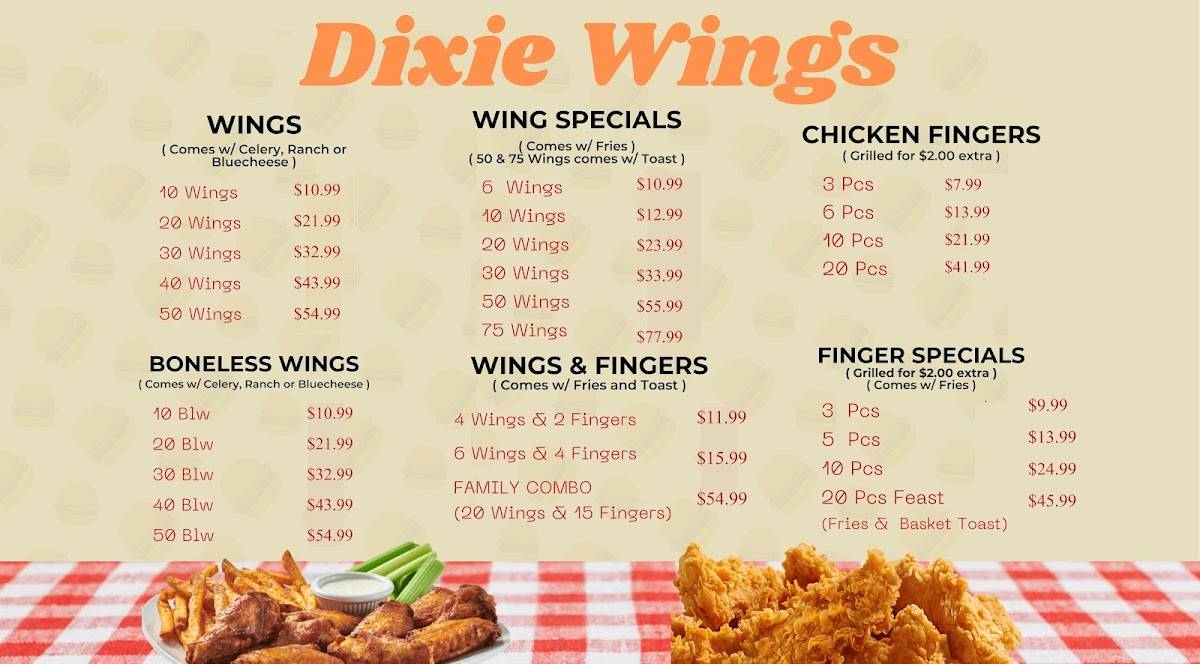 Menu at Dixie Wings restaurant, Phenix City, Lee County Rd 240