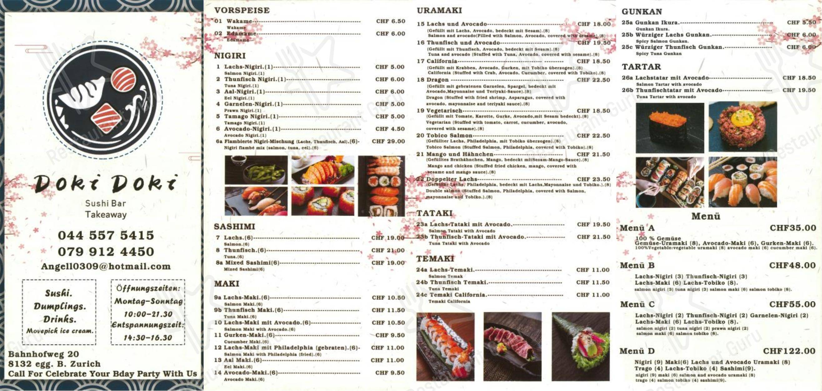 Speisekarte von Doki Doki, Egg