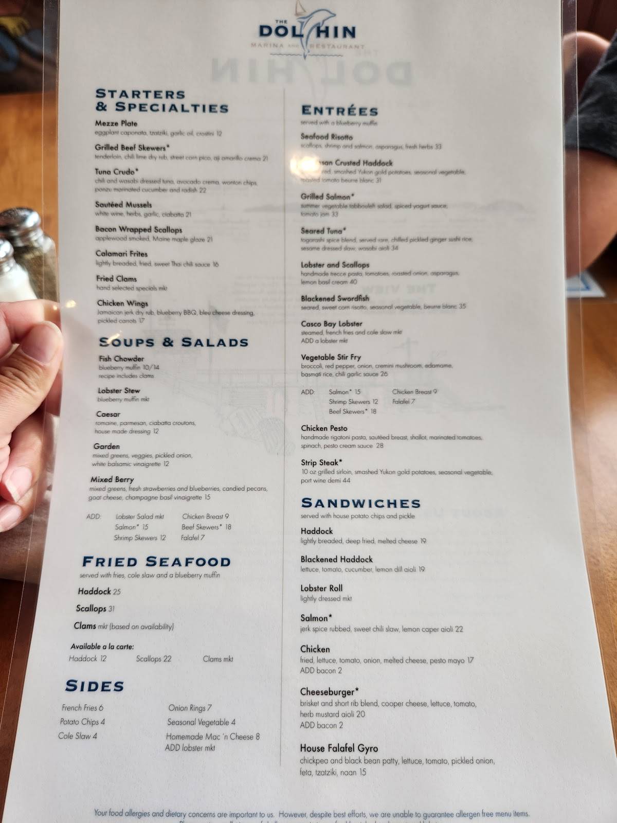 Menu at Dolphin Marina & Restaurant, Harpswell