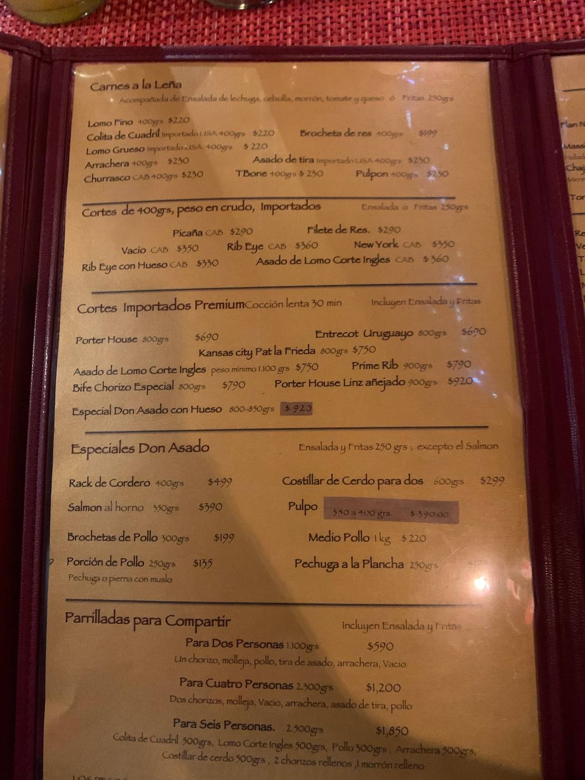 Carta del restaurante Don Asado Rio Lerma, Ciudad del México, C. Río ...