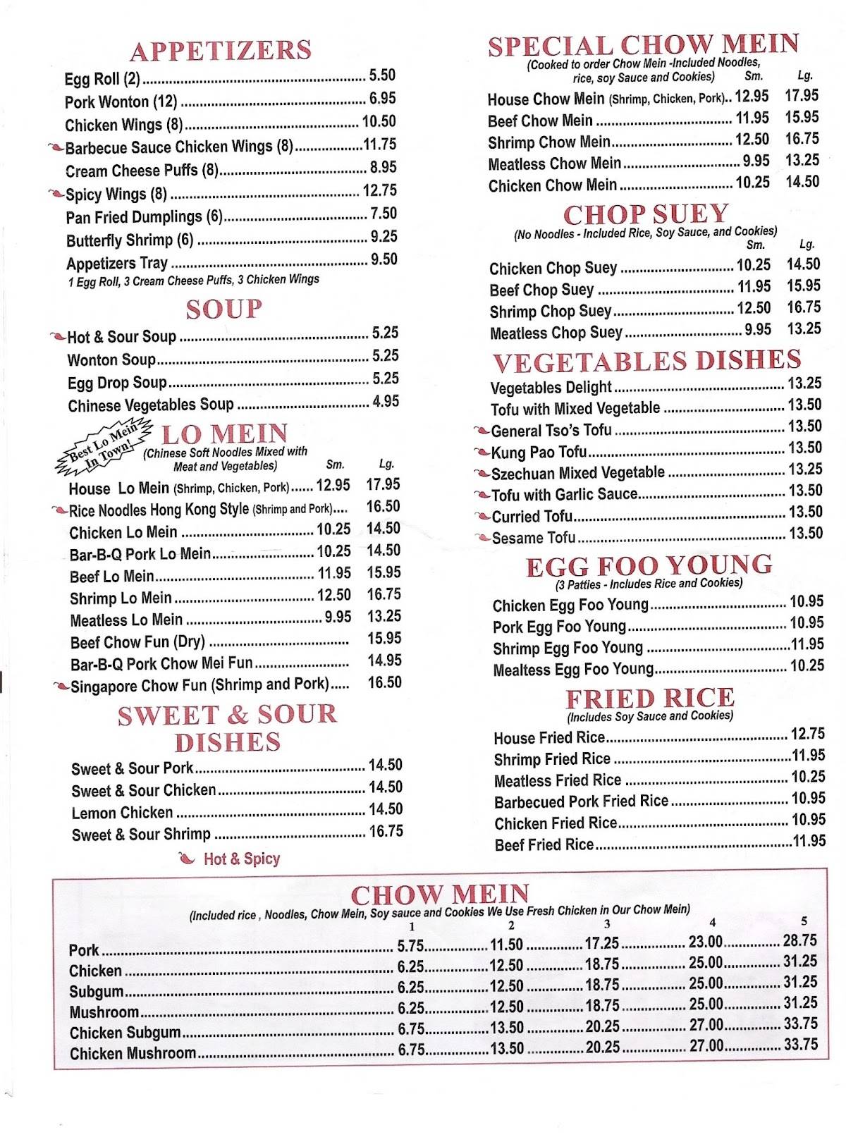 Menu at Don Ho Restaurant, Bloomington