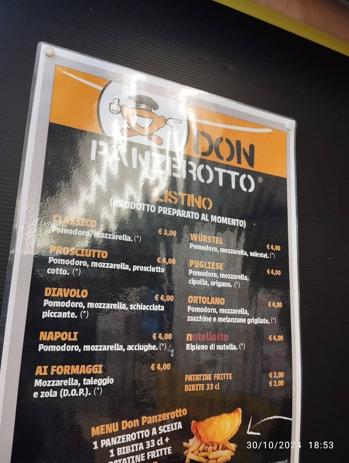 Menu da Don Panzerotto ristorante, Monza, Via Roald Amundsen