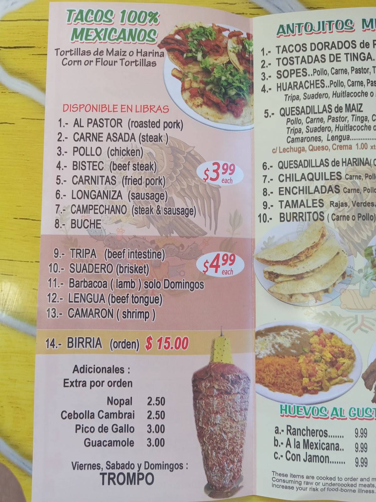 Menu at Don Taco restaurant, Brentwood