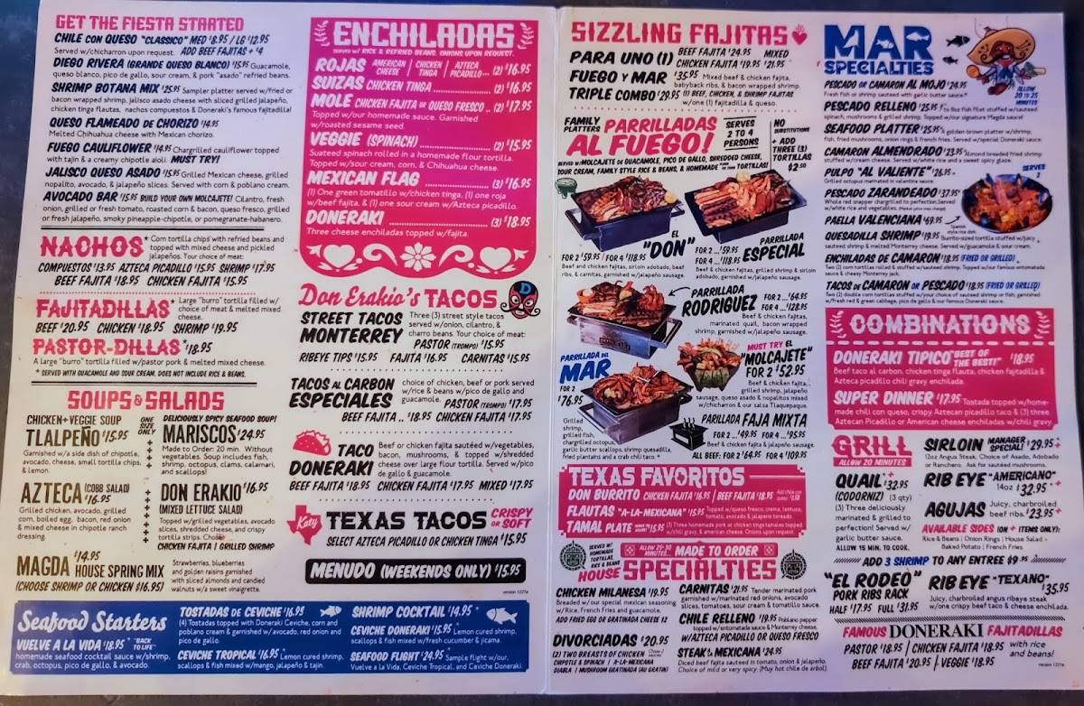 Menu at Doneraki restaurant, Houston, 300 Gulfgate Mall