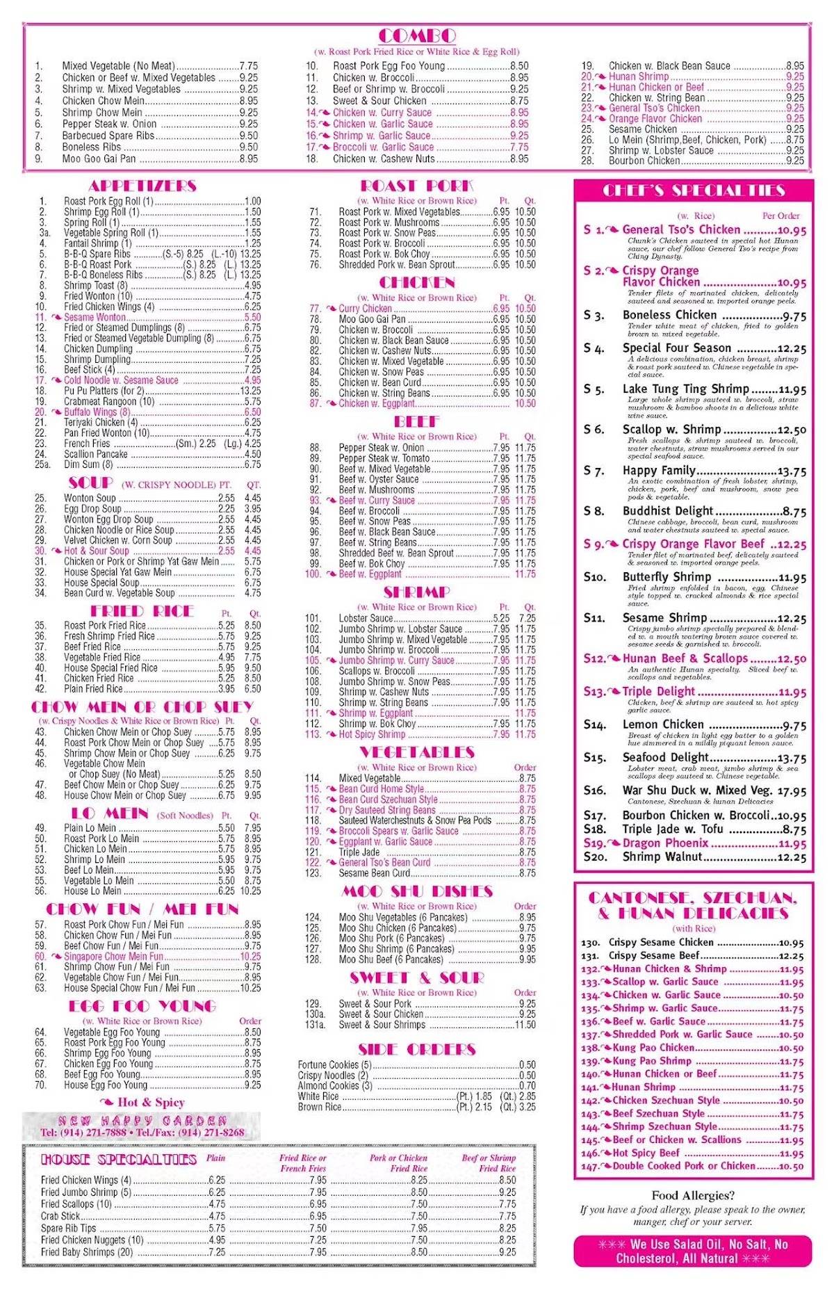 Menu at Dong Happy Garden restaurant, Croton-on-Hudson