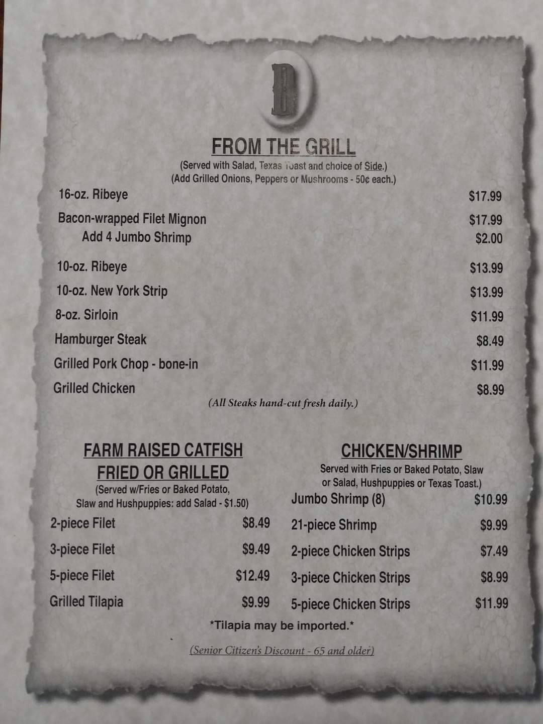 Menu at Don's Steakhouse, Pocahontas, Market Dr