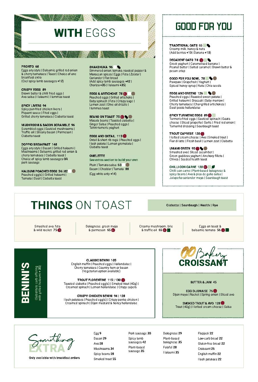 Menu at Doppio Zero Eye Of Africa restaurant, Eikenhof