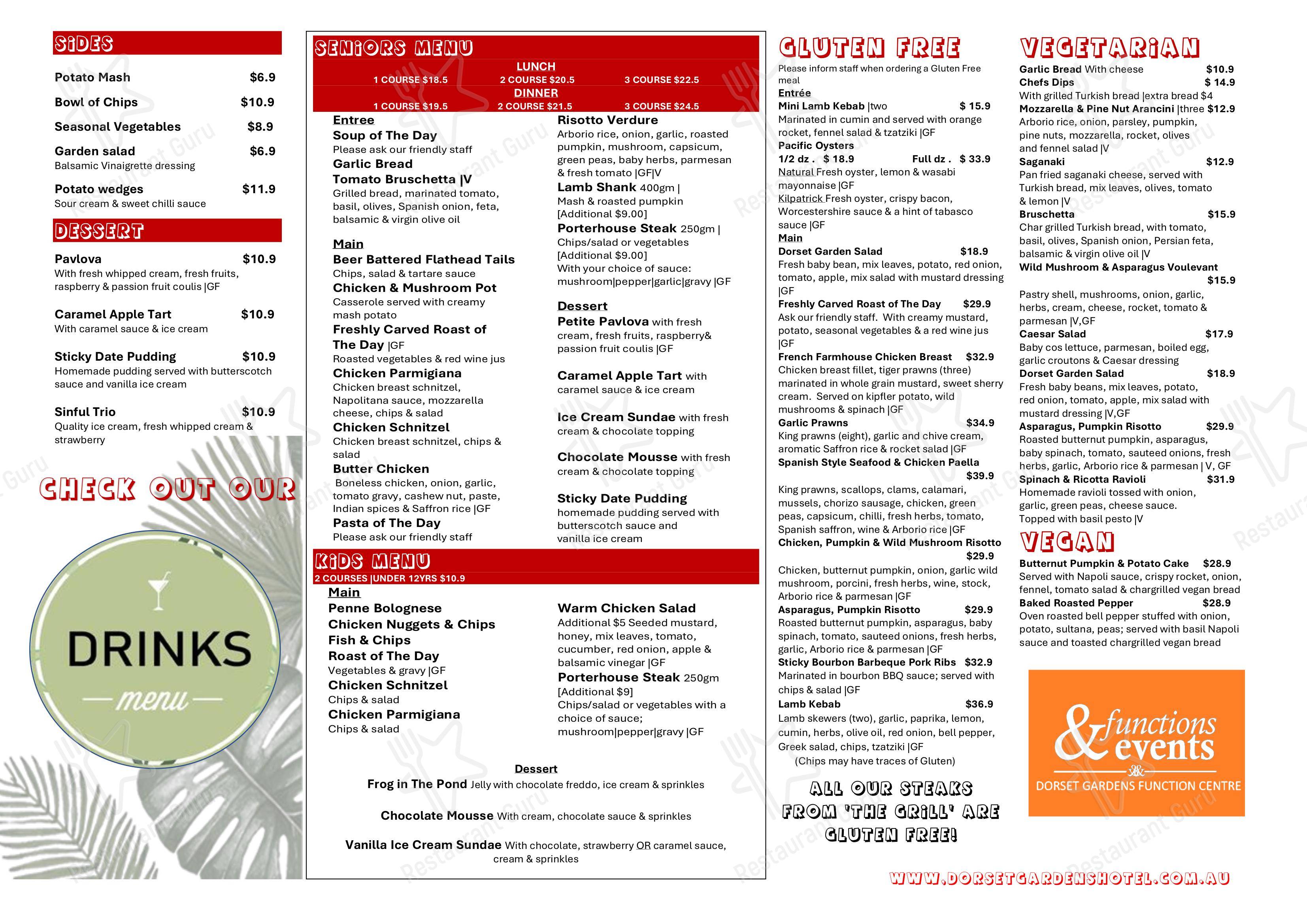 Menu at Dorset Gardens Hotel pub & bar, Croydon