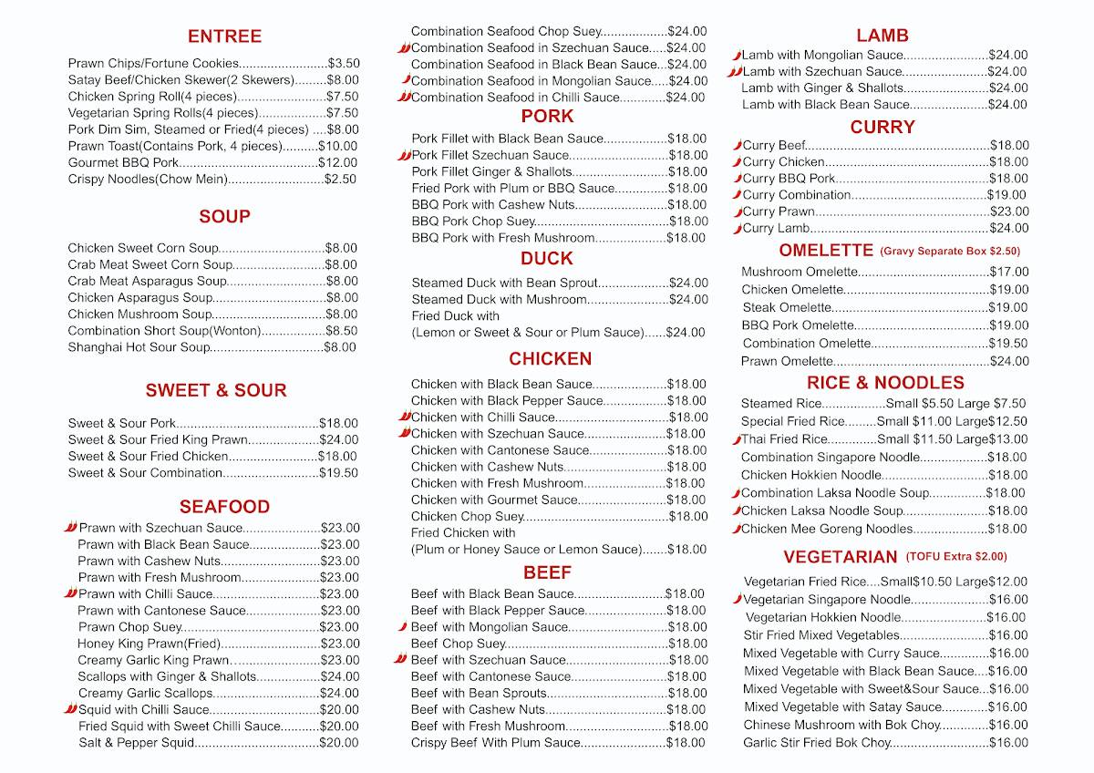 Menu at Double Dragon Chinese Restaurant, Aberfoyle Park