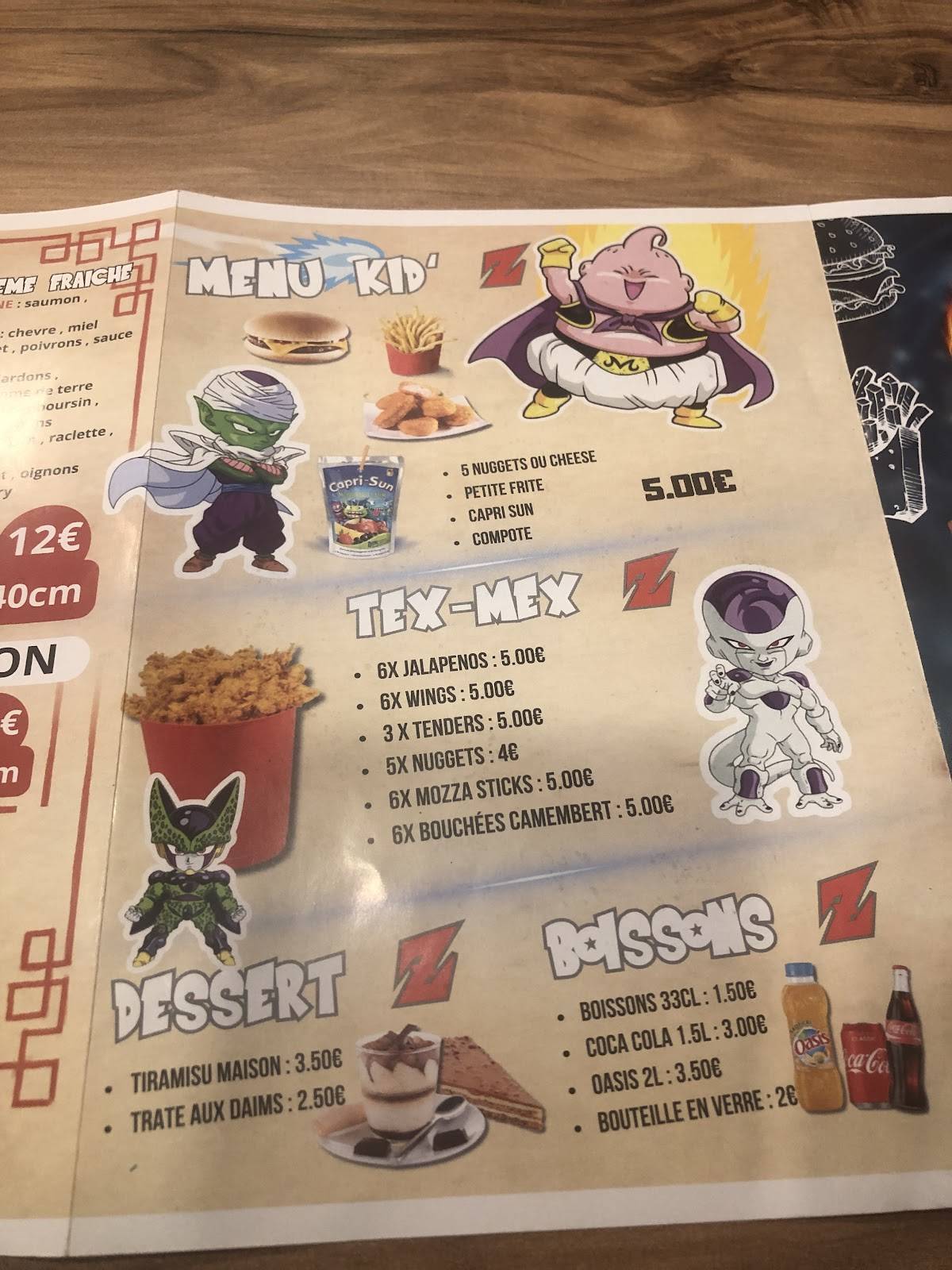 Menu au Dragon Ball Food restaurant, Vaulx-en-Velin