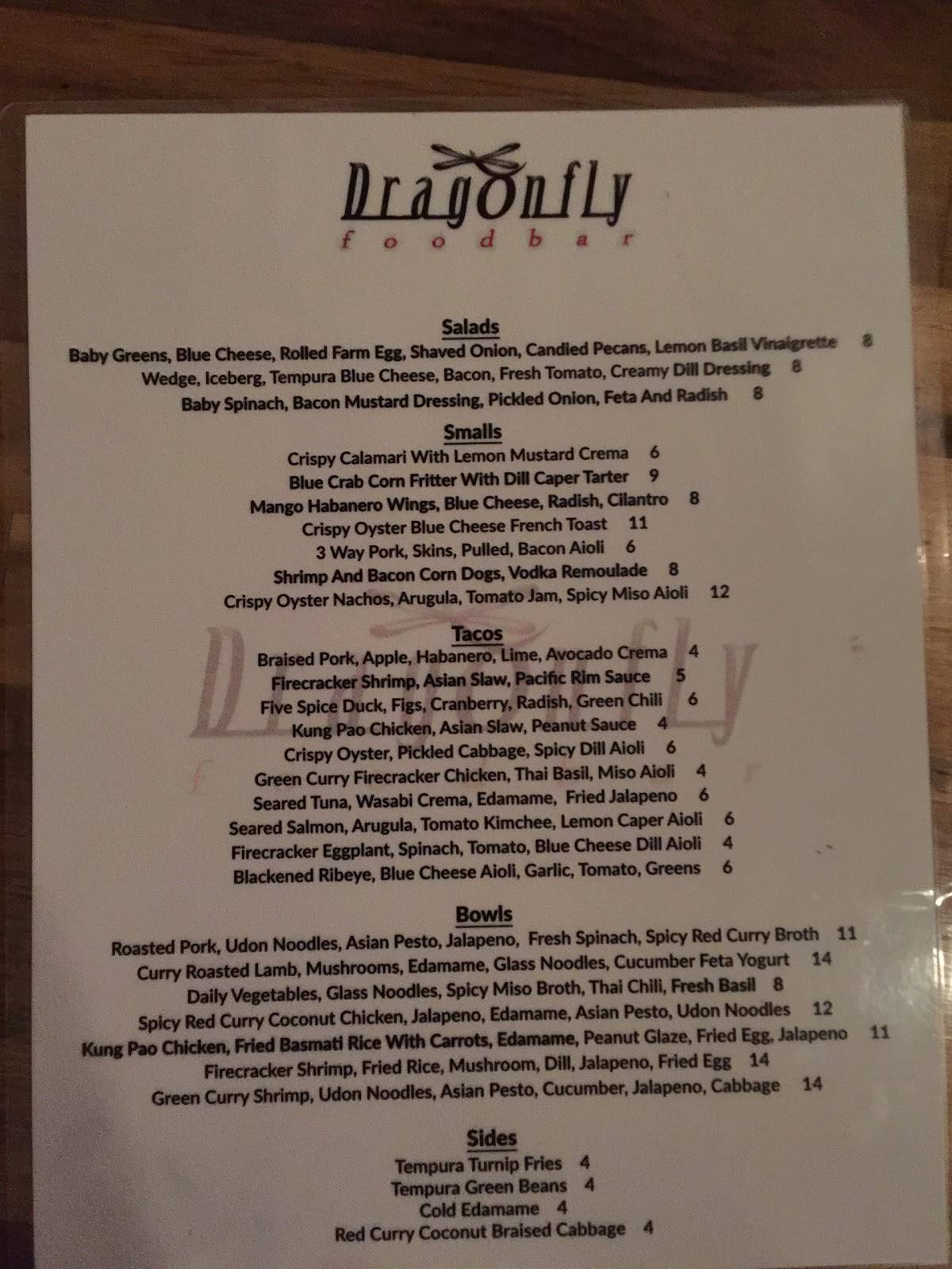 Menu at Dragonfly Food Bar, Fairhope