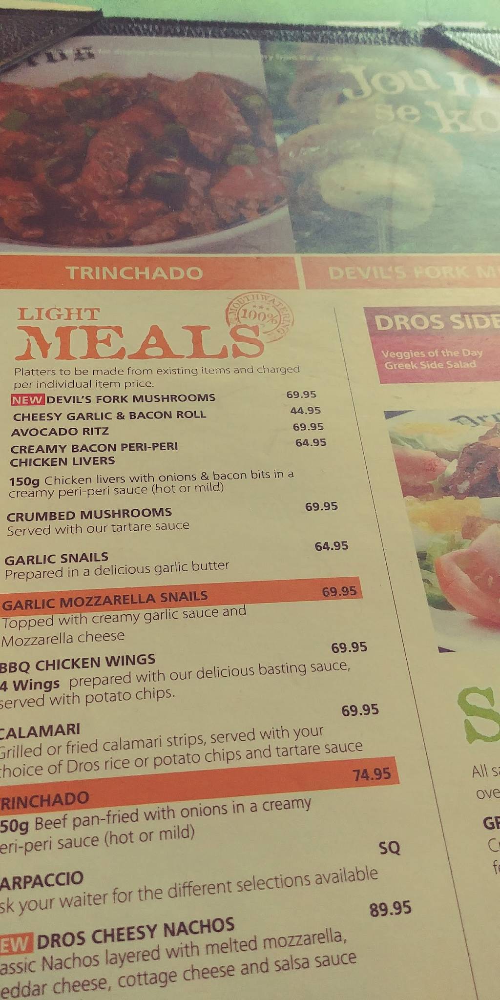 Menu at Dros Okavango restaurant, Cape Town, Okavango Crossing Shopping ...