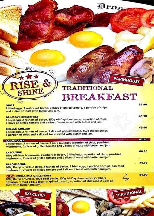 Menu at Dros Okavango restaurant, Cape Town, Okavango Crossing Shopping ...