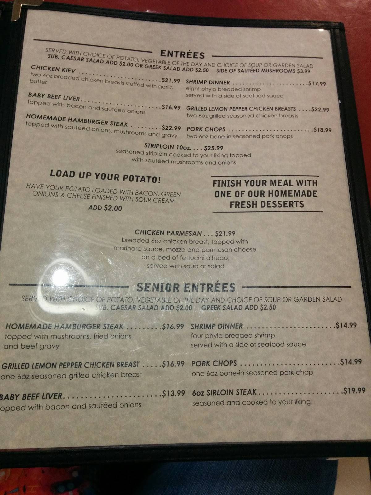 Menu au Patricia Inn Family Restaurant, Dryden