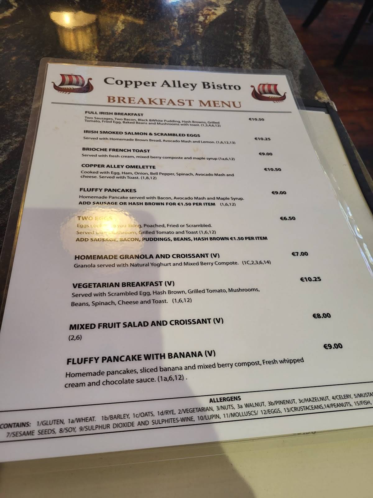 Menu at Copper Alley Bistro restaurant, Dublin