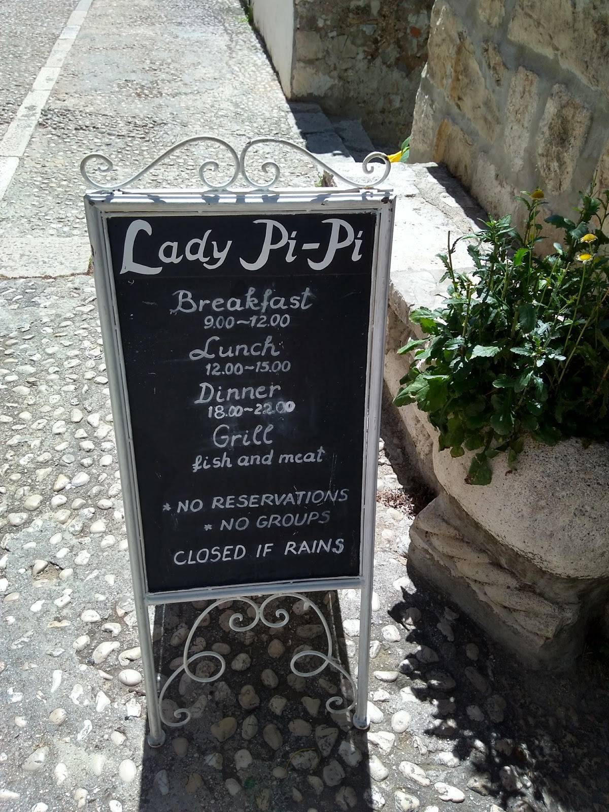 Menu at LADY PI-PI restaurant, Dubrovnik
