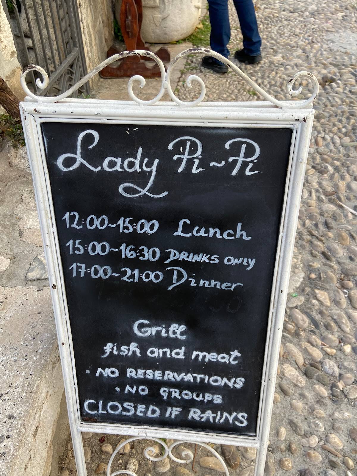 Menu at LADY PI-PI restaurant, Dubrovnik