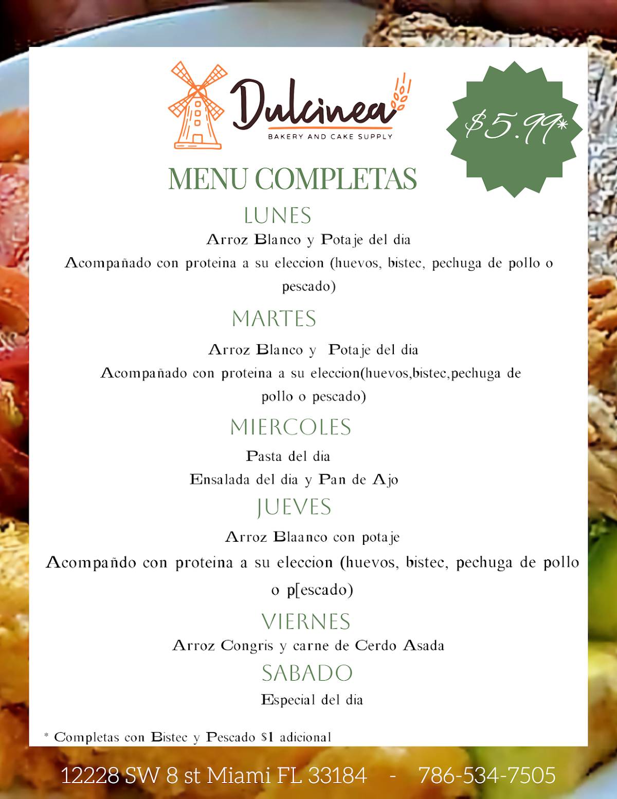 Carta de Dulcinea Bakery and Cake Supply, Sweetwater