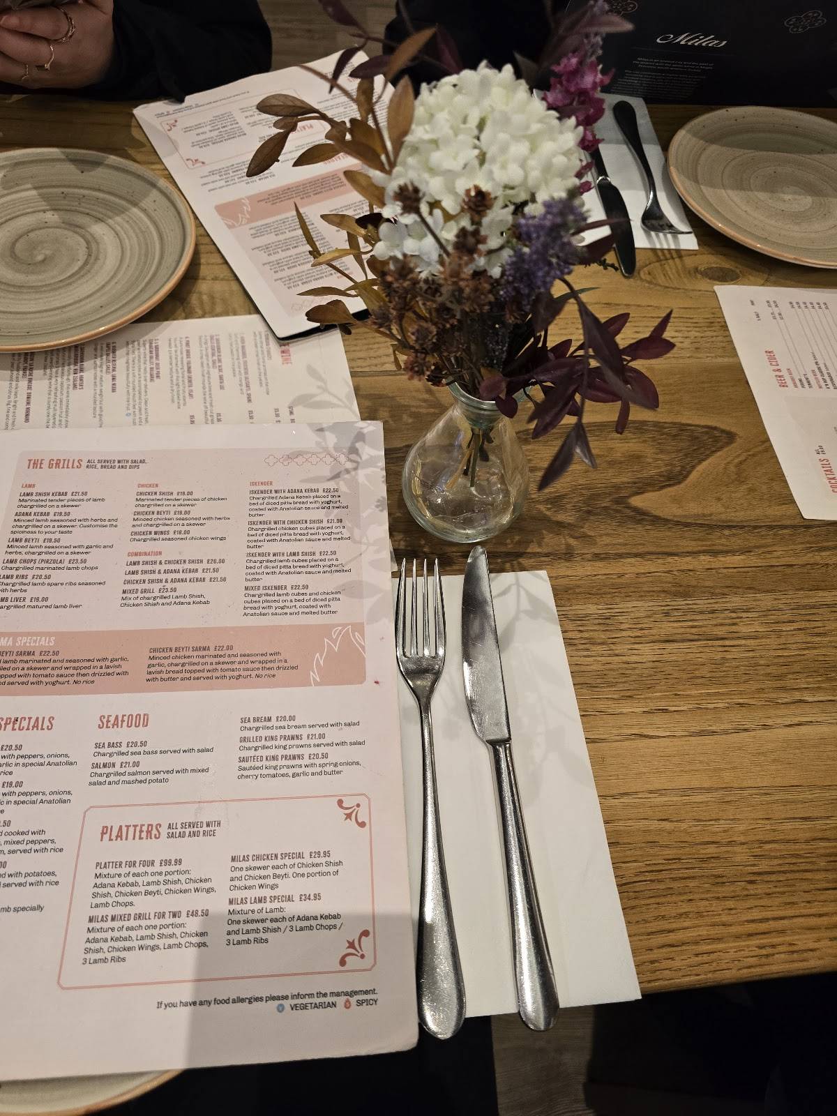 Menu at Milas restaurant, Dundee