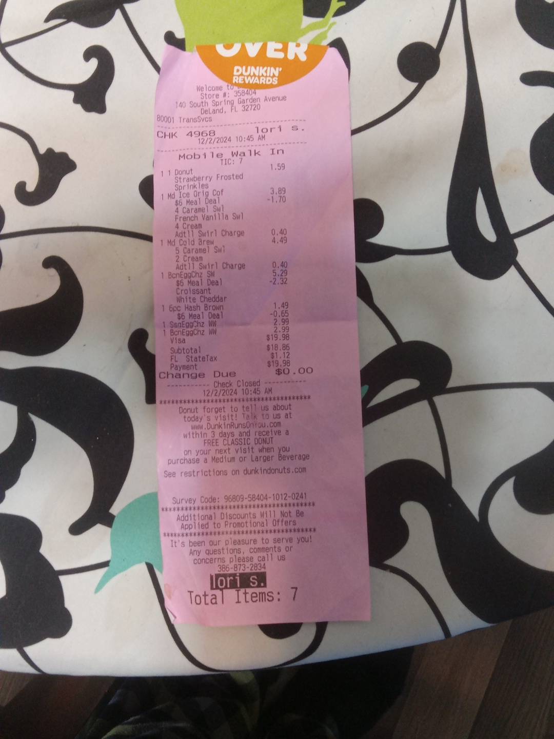Menu at Dunkin' fast food, DeLand, 140 Spg Gdn Ave S