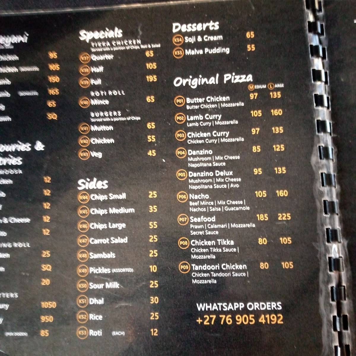 Menu at Durban Spice Worx Cafe, New Redruth