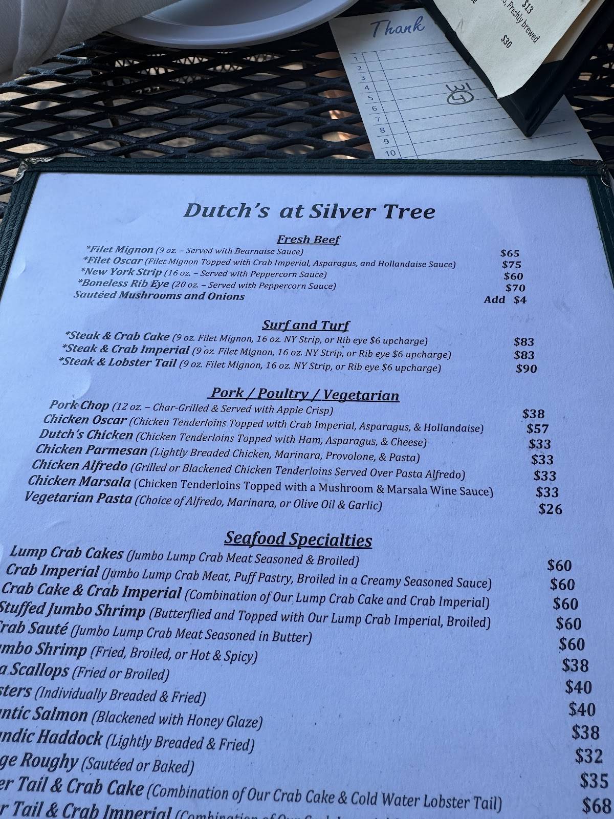 Menu at Dutch's At Silver Tree Restaurant, USA