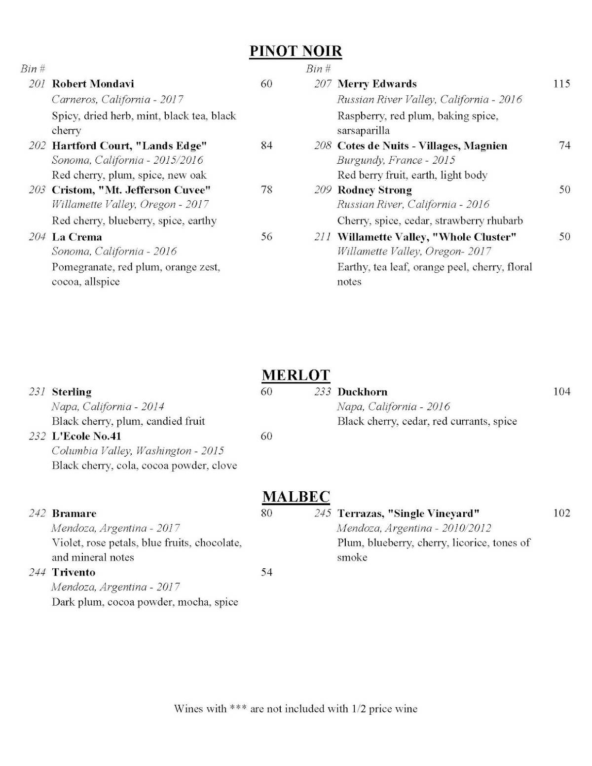 Menu at Dutch's Daughter steakhouse, Frederick, 581 Himes Ave