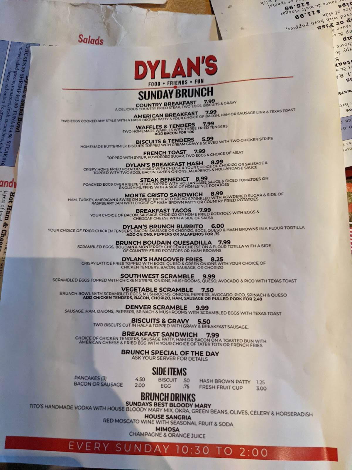 Menu at Dylan's on 9th pub & bar, Port Arthur, 9th Ave