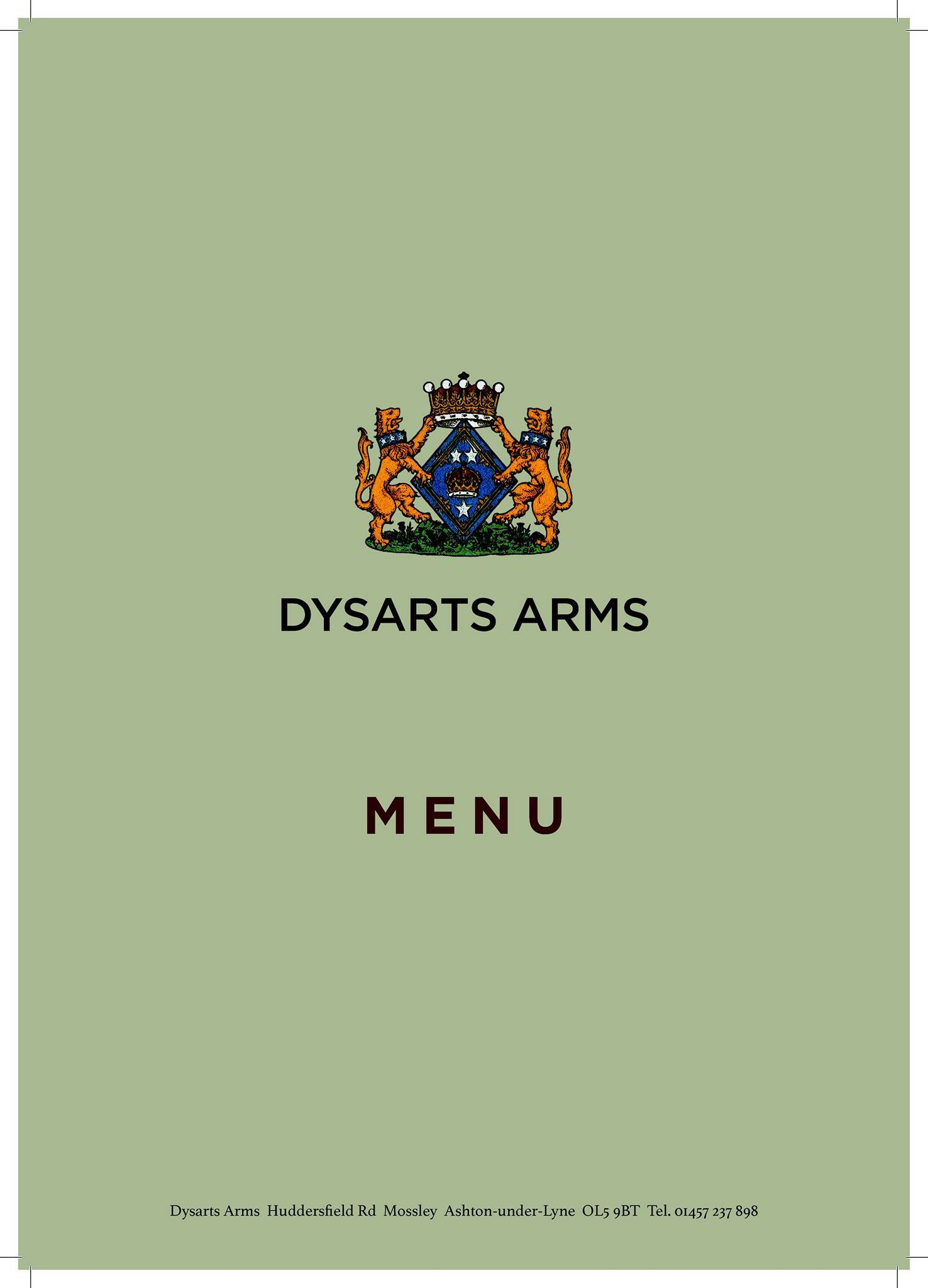 Menu at Dysarts Arms, Mossley pub & bar, Ashton-under-Lyne