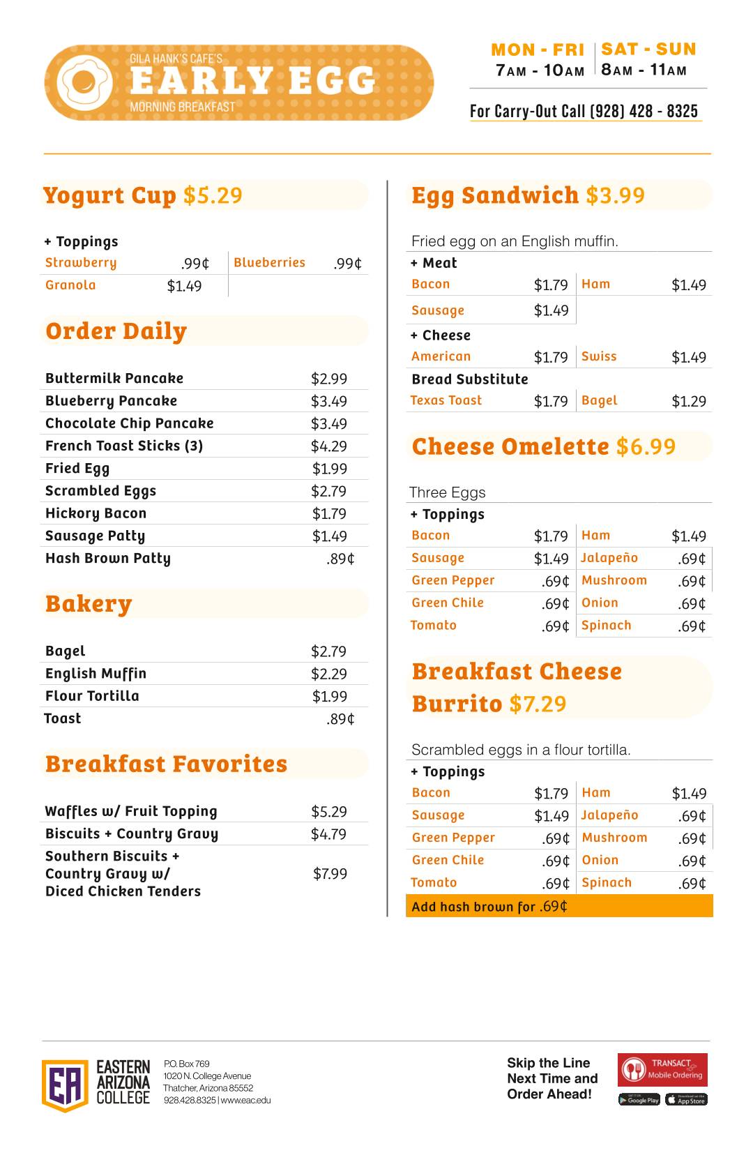 Menu at EAC Gila Hank's Cafe, Thatcher