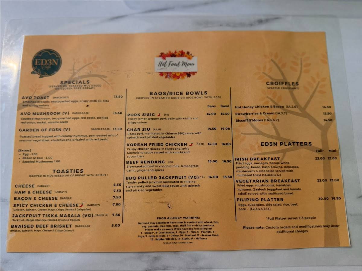 Menu at ED3N Cafe, Dublin