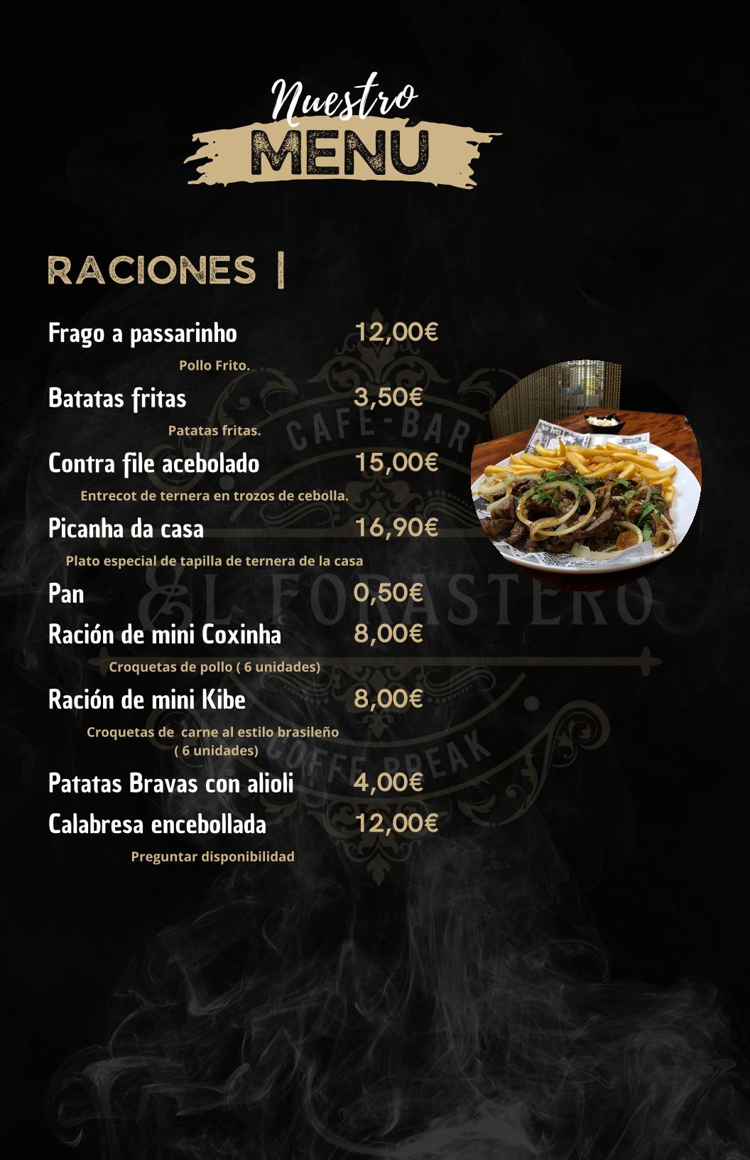 Menu at EL FORASTERO CAFE BAR, Benidorm