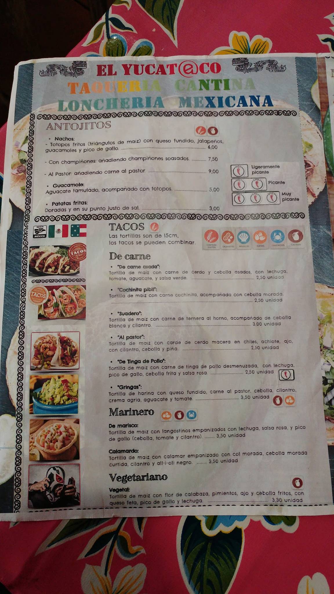 Carta del restaurante EL YUCATECO PELANÁ, Palma del Mallorca