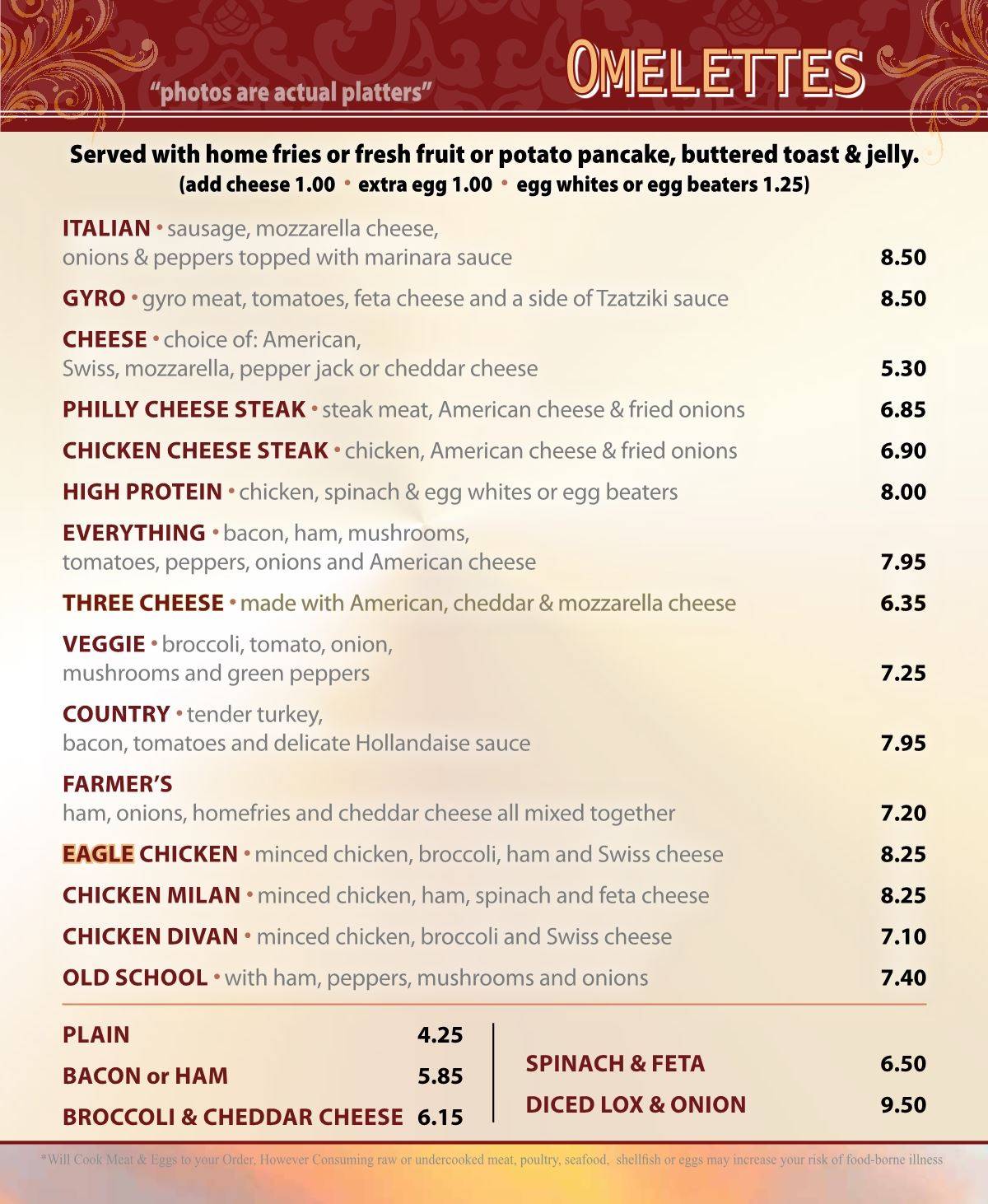 Menu at Eagle Diner restaurant, Warminster