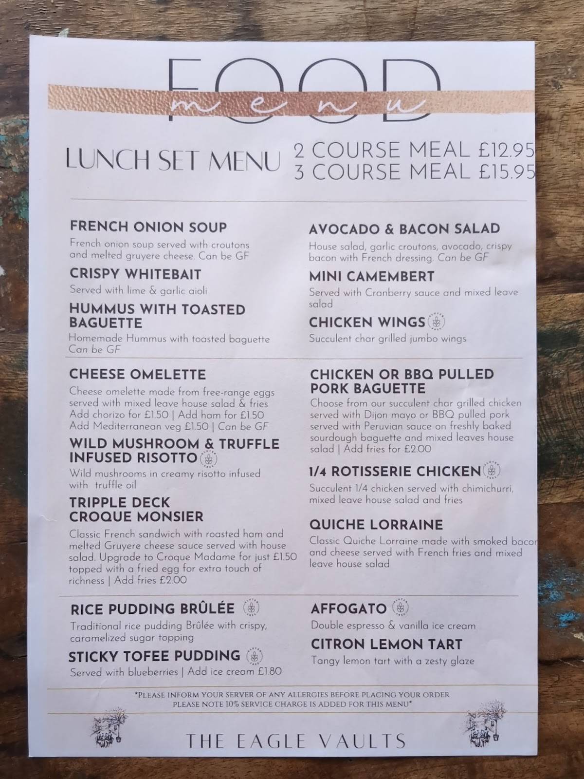 Menu at Eagle Vaults pub & bar, Worcester