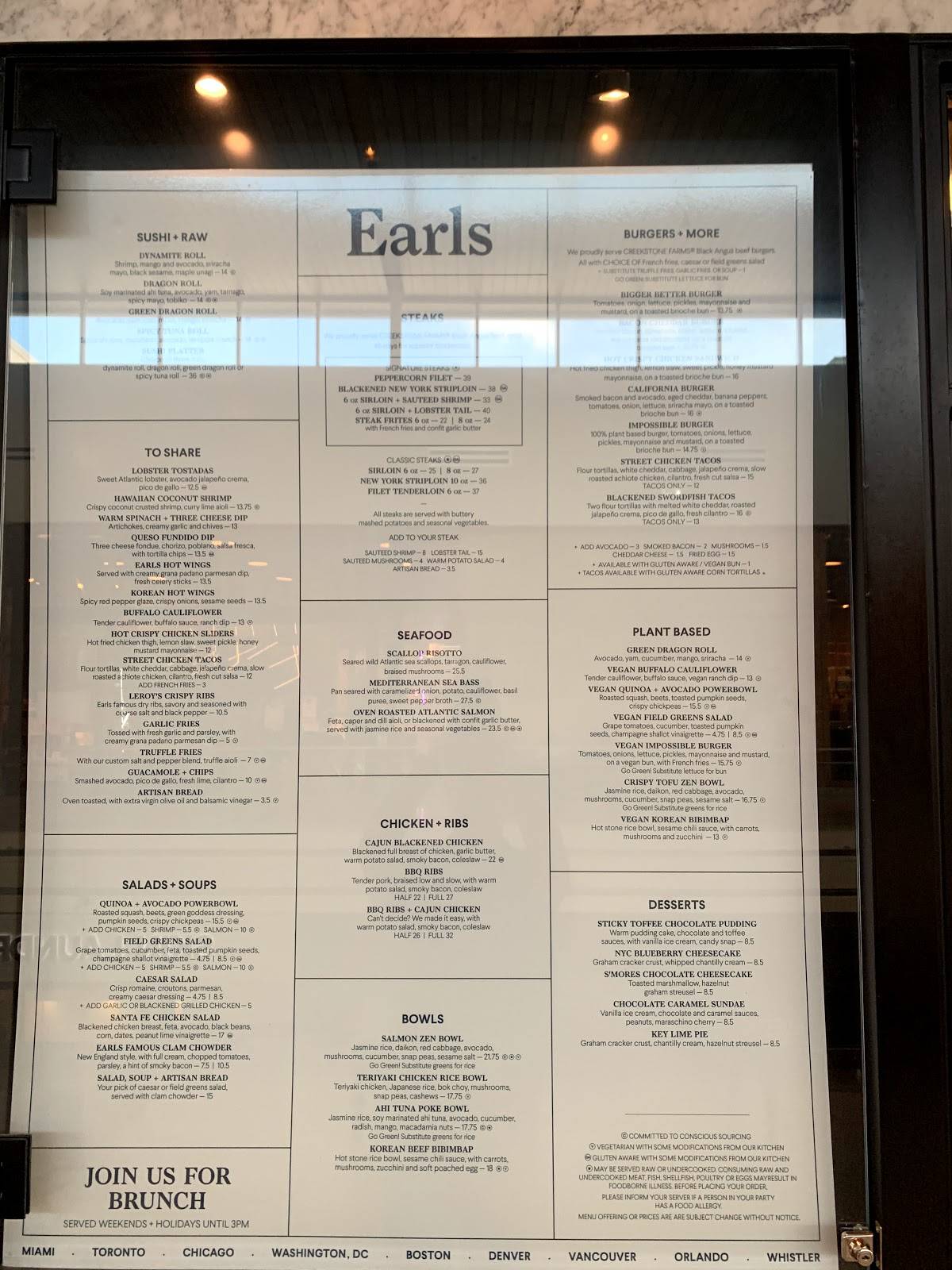 Menu at Earls Kitchen + Bar, Miami, N Kendall Dr Unit 2510